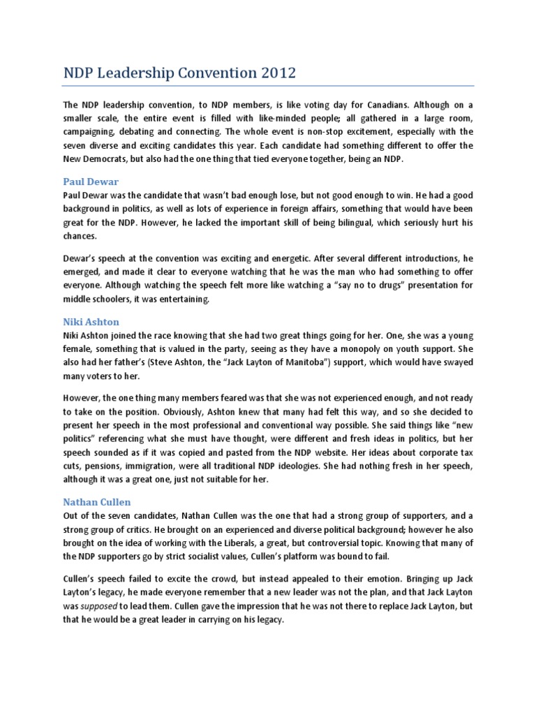 NDP Leadership Convention 2012 | PDF | Elections | Politics Of Canada