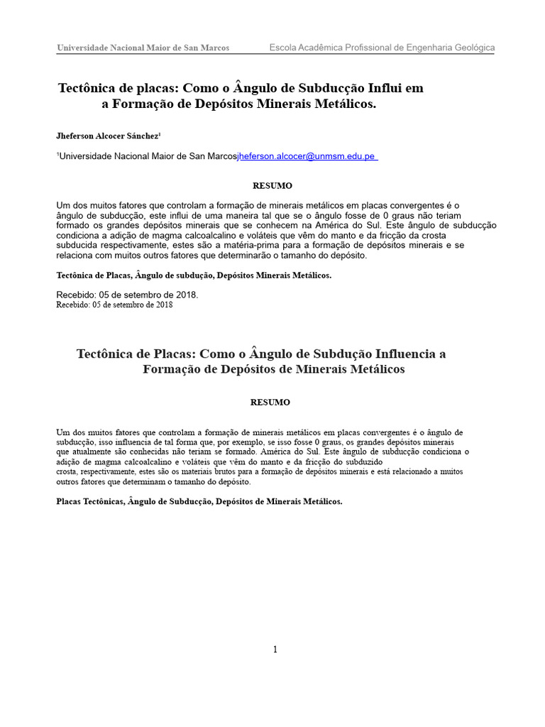 Ângulo de Subducção e Depósitos Minerais | PDF | Placas tectônicas ...