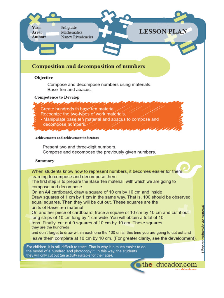 Lesson Plan - Composition - and - Decomposition - of - Numbers | PDF