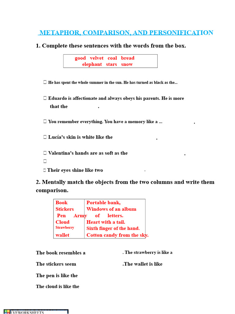 Metaphor Personification Comparison (Simile) | PDF