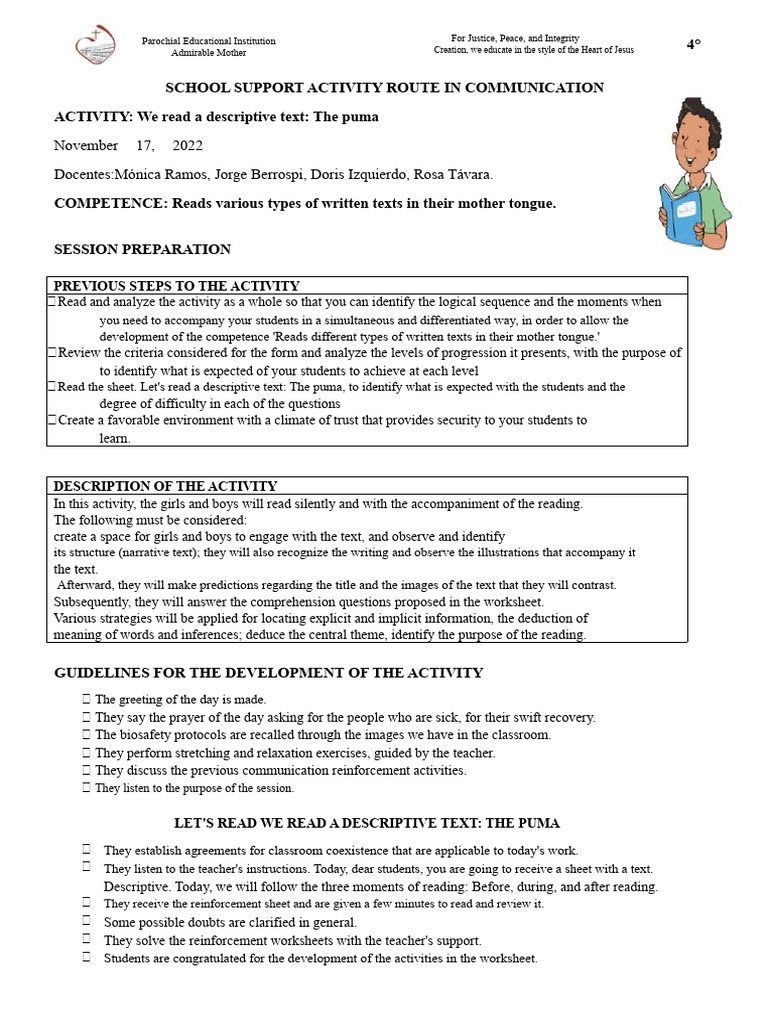 4° - Reinforcement Route - Reading Comprehension - The Puma | PDF ...