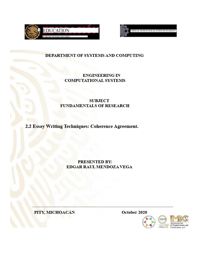 2.2 Essay Techniques of Writing Coherence Agreement | PDF | Grammatical ...