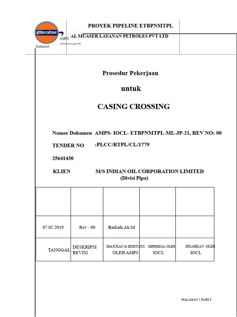 Prosedur Casing Crossing ETBPNMTPL | PDF