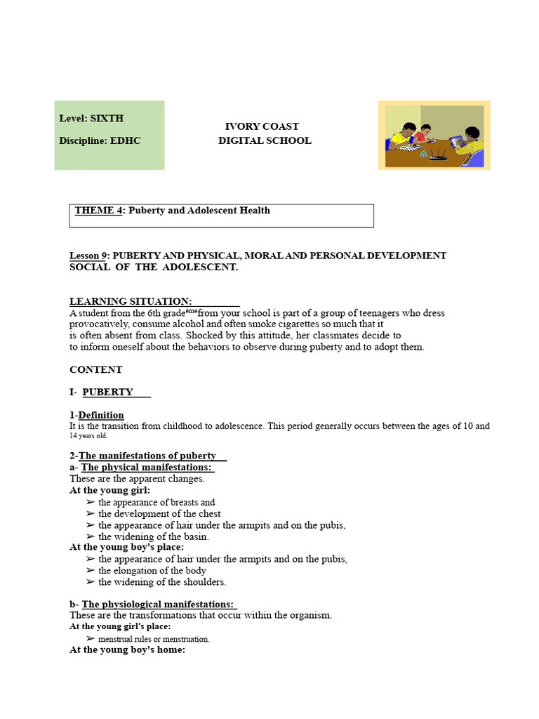 EDHC 6th - L9 - PUBERTY AND THE PHYSICAL, MORAL, AND SOCIAL DEVELOPMENT ...