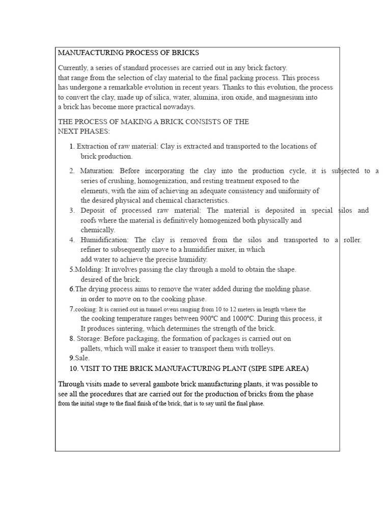 Brick Manufacturing Process Overview | PDF | Brick | Clay