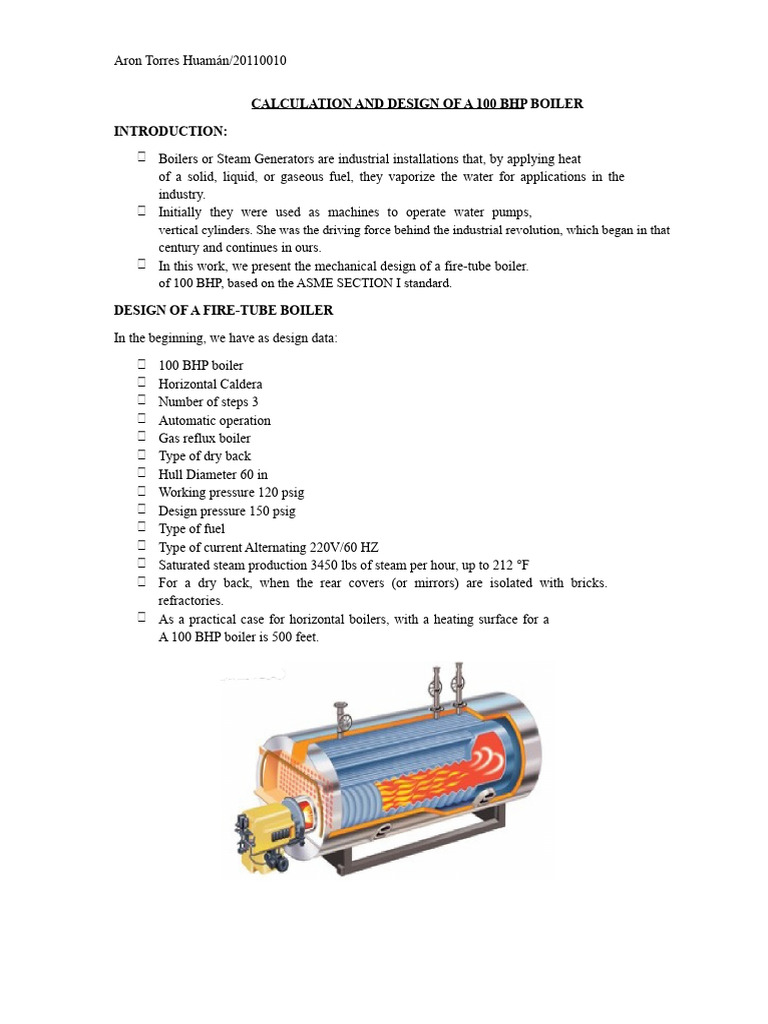 Design of 100 BHP Fire-Tube Boiler | PDF | Boiler | Horsepower
