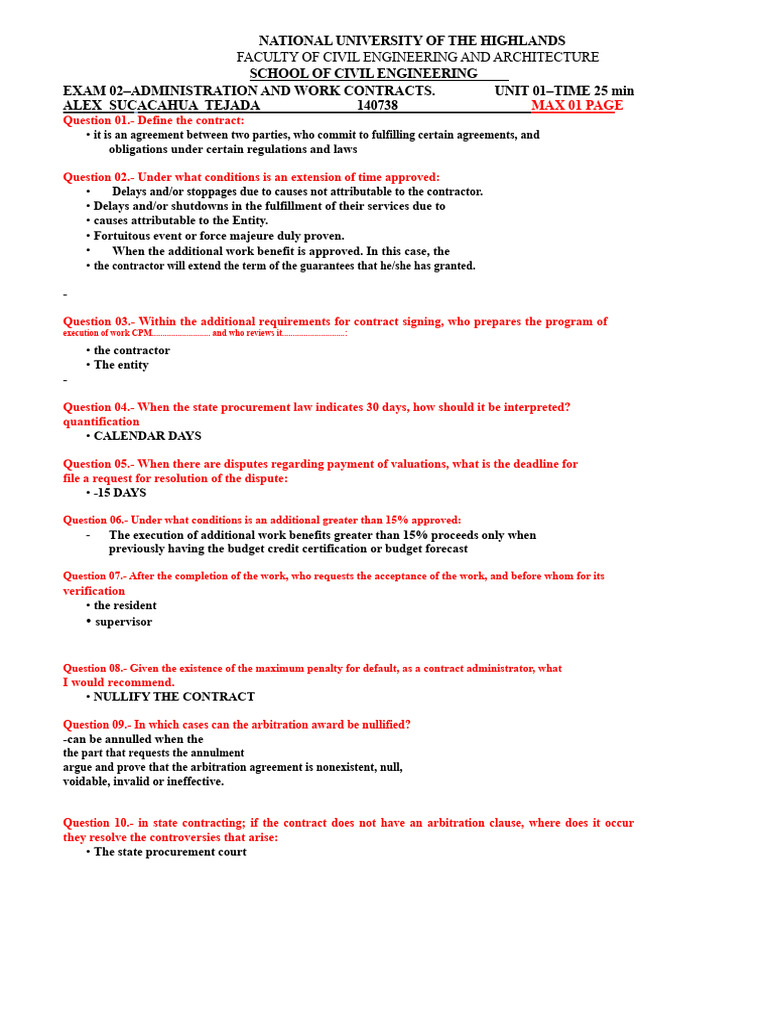 EXAM 02 Administration and Construction Contracts | PDF | Justice ...