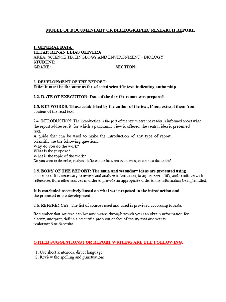 Model of Documentary or Bibliographic Research Report | PDF | Brain ...