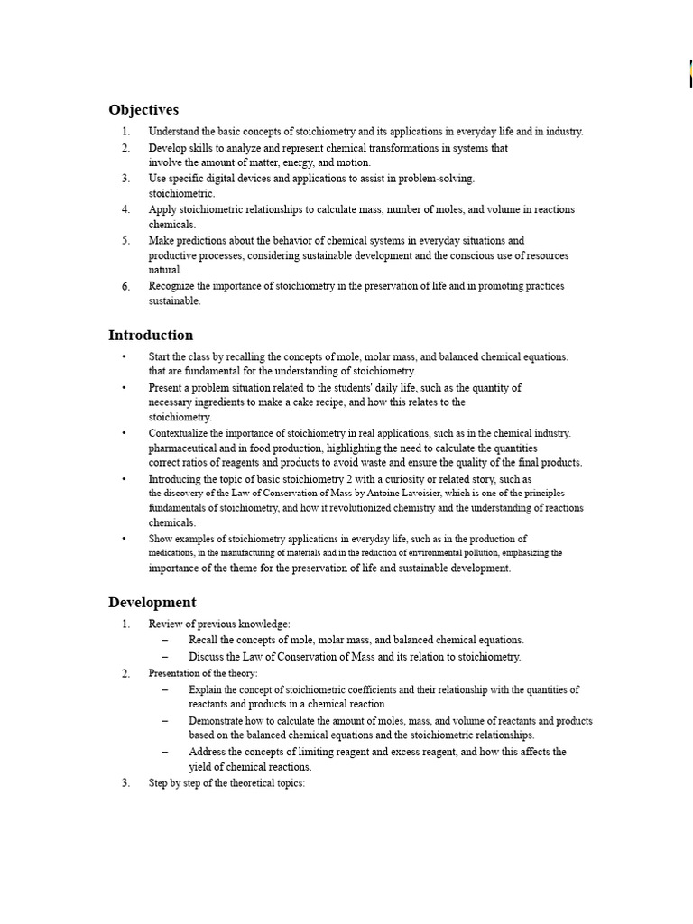 Basic Stoichiometry Lesson Plan 2 | PDF | Stoichiometry | Physical Sciences