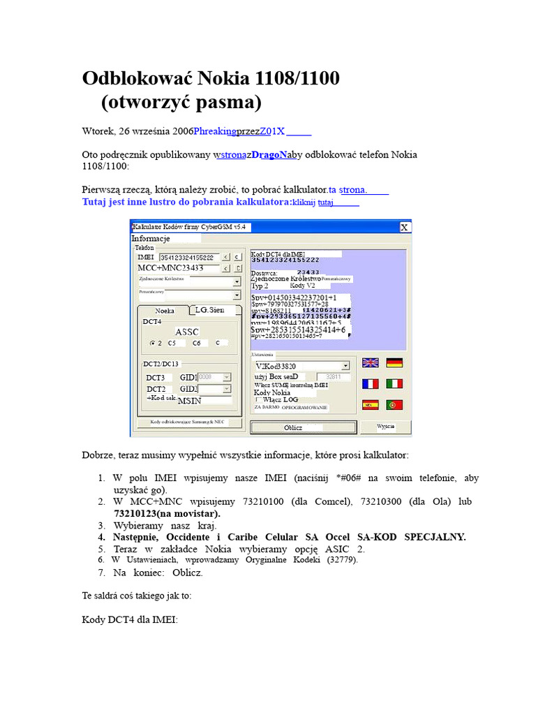 Odblokować Nokie 1108 | PDF