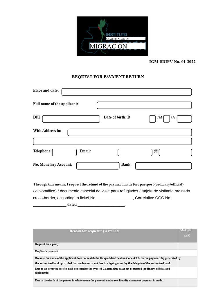 Payment Refund Request Form-Version-01-20221-1 | PDF | Identity Document | Birth Certificate