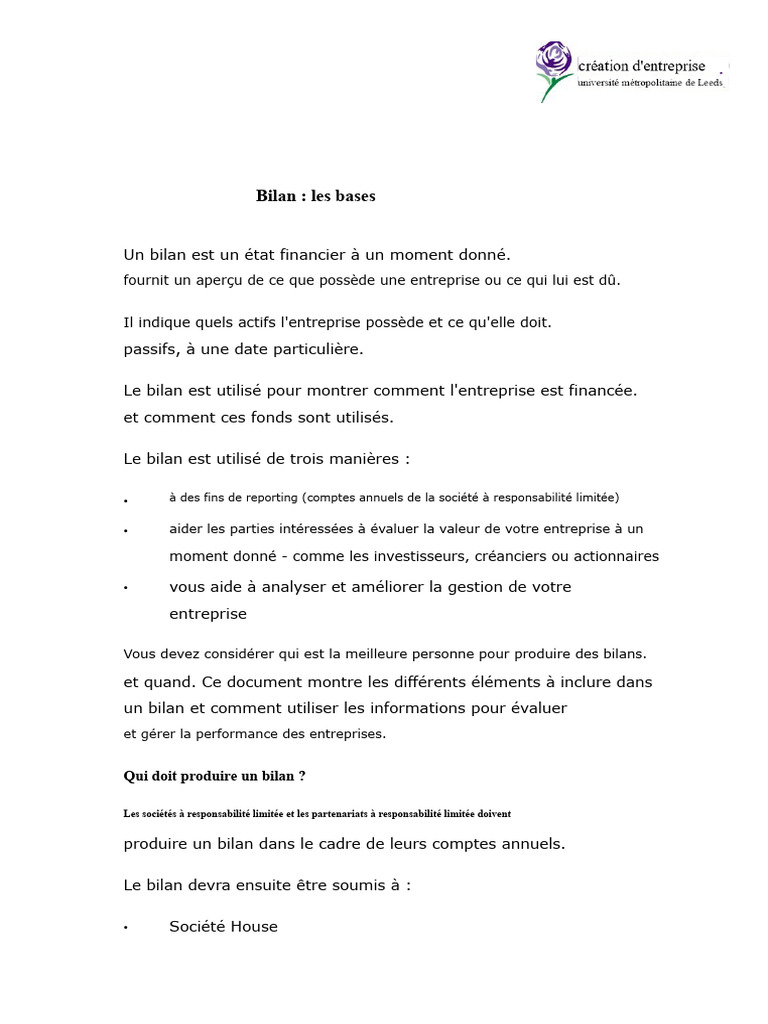 Comprendre le bilan comptable | PDF | Bilan comptable | Ratio financier
