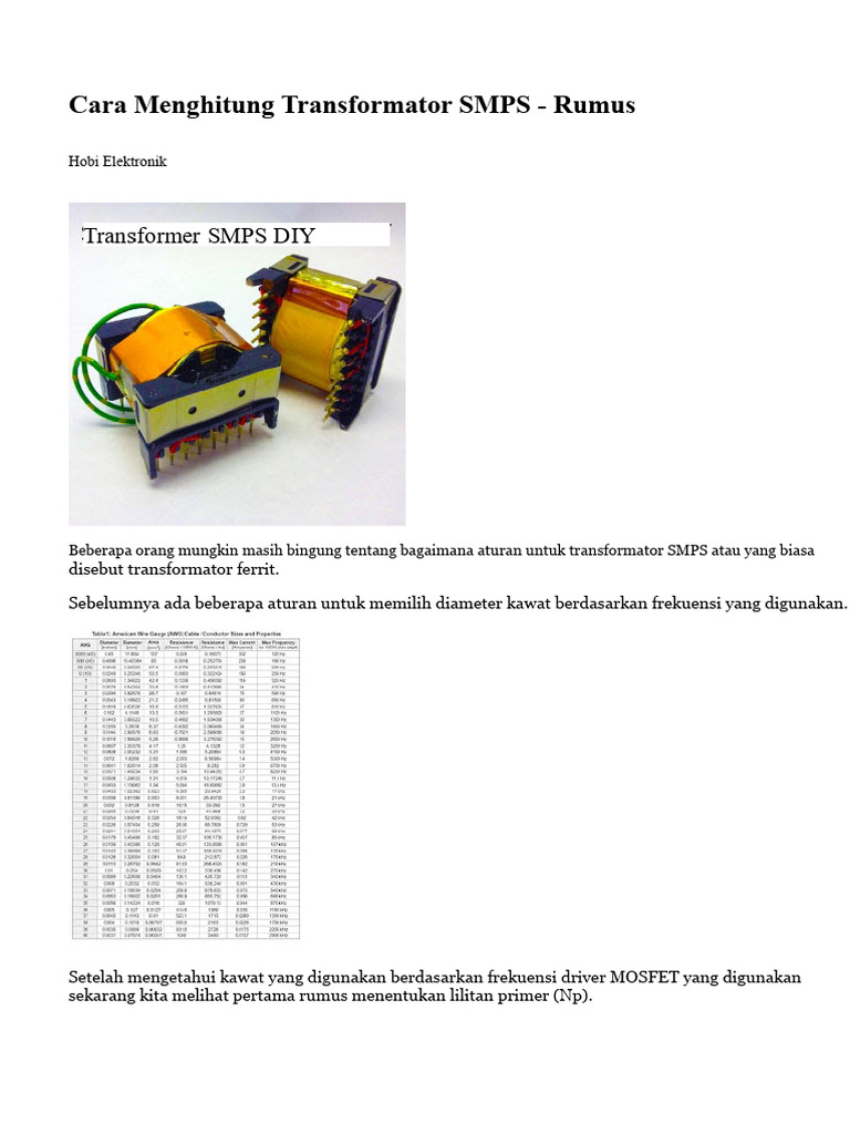 Rumus Menghitung Transformator SMPS | PDF