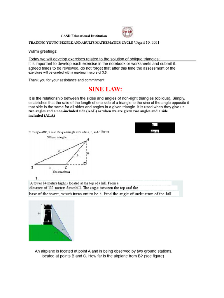 Solved Exercises For The 2nd and 3rd Law of Sines. | PDF | Triangle ...