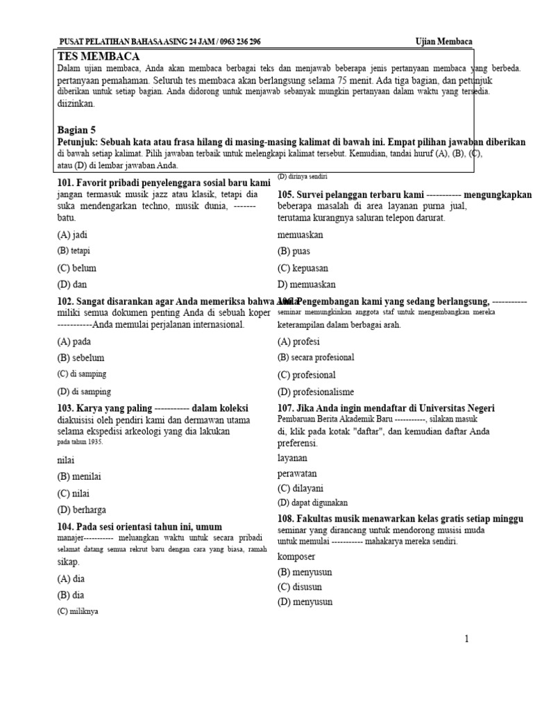 Ujian Membaca: Tes Pemahaman Teks | PDF