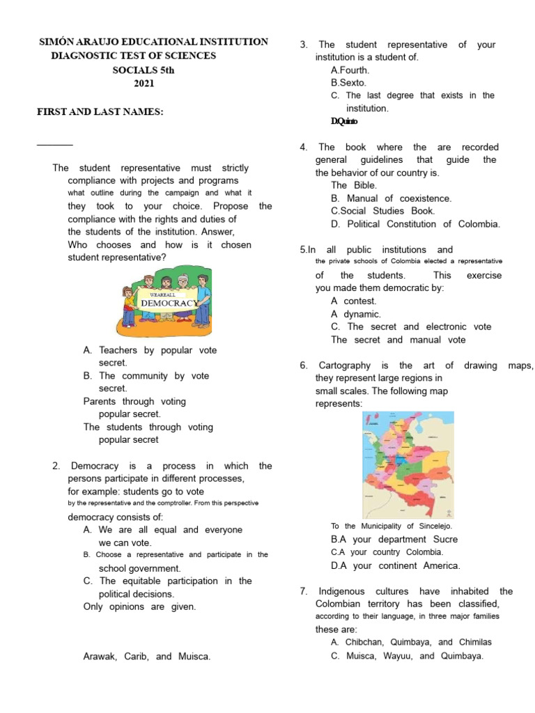 SOCIAL STUDIES TEST 5th GRADE 2021 | PDF | Colombia