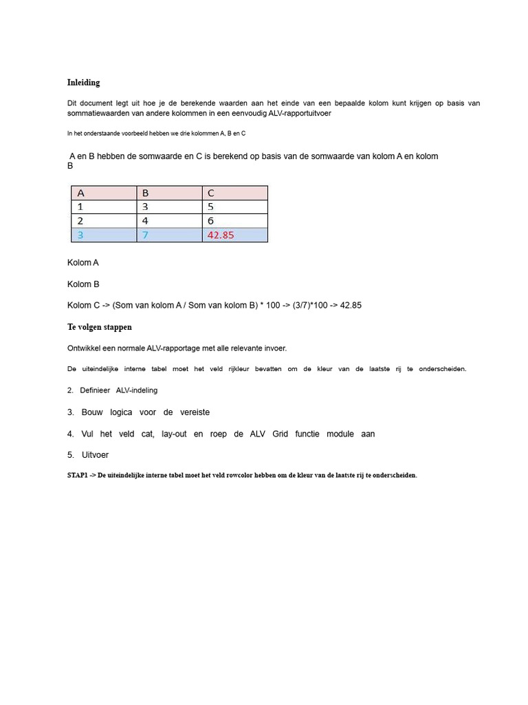 ALV-sommen en Berekeningen Voor Verschillende Kolommen | PDF