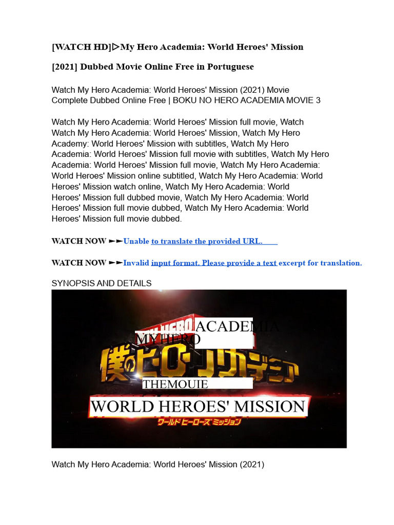 【WATCH HD】 My Hero Academia: World Heroes' Mission 【2021】 Dubbed Movie ...