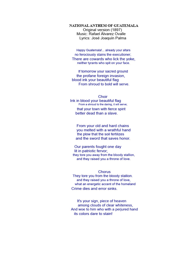 National Anthem of Guatemala | PDF | Institutional Songs | National Anthems