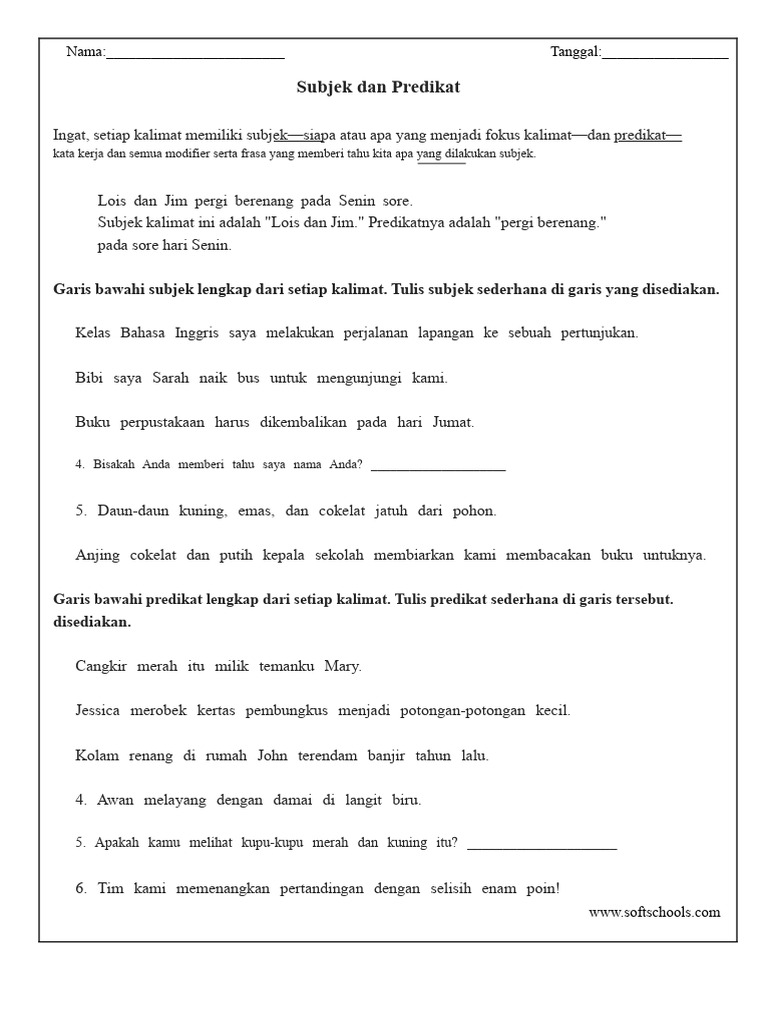 Subjek dan Predikat dalam Kalimat | PDF