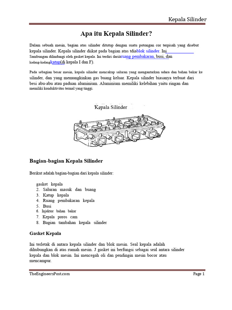 Fungsi dan Jenis Kepala Silinder Mesin | PDF