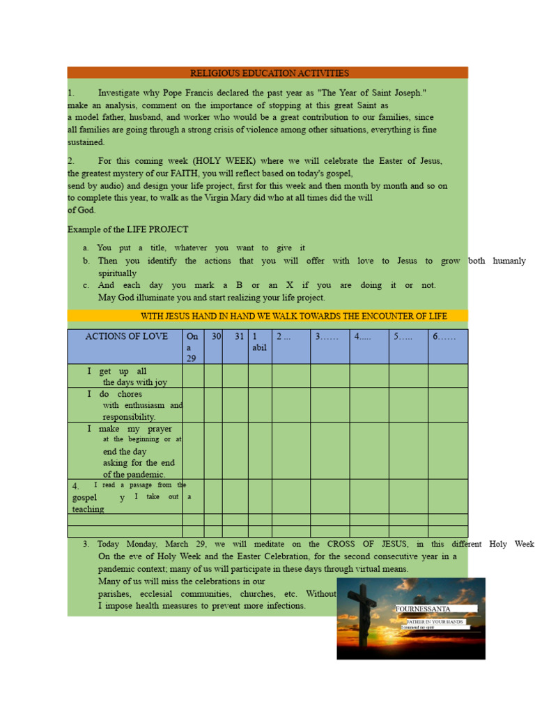 RELIGIOUS EDUCATION ACTIVITIES, Week 1 and Week 2 | PDF | Easter ...
