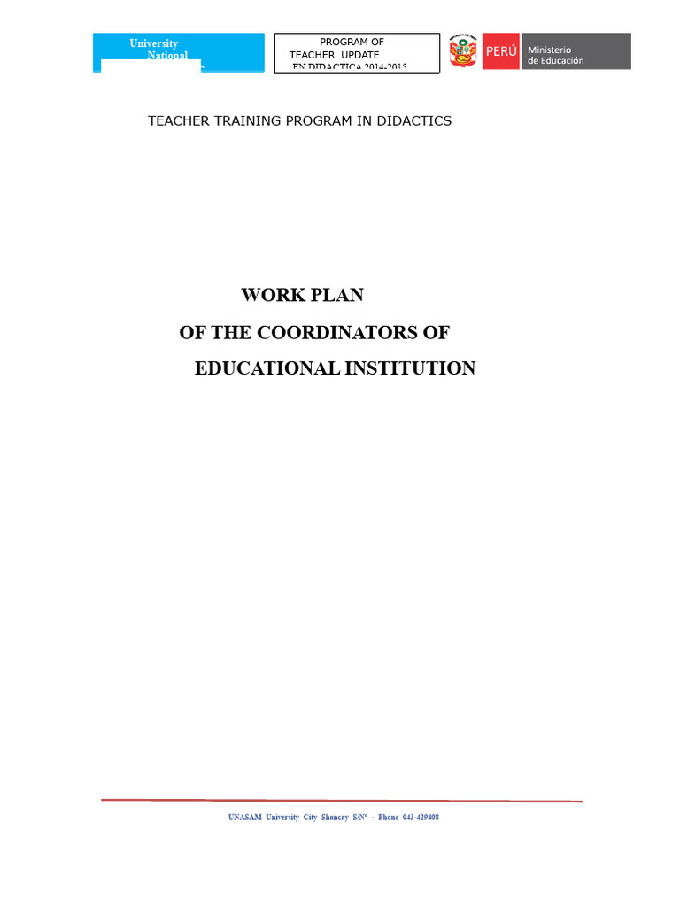 Work Plan For Educational Institution Coordinators | PDF | Education Theory | Behavior Modification