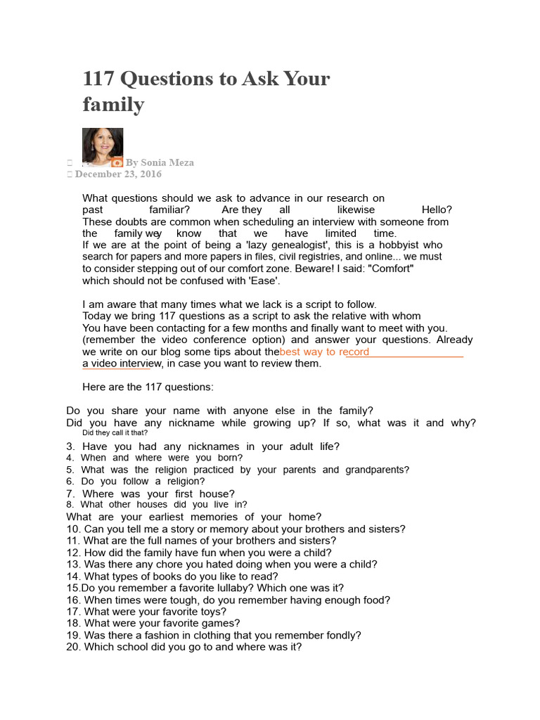 117 Essential Family Interview Questions | PDF