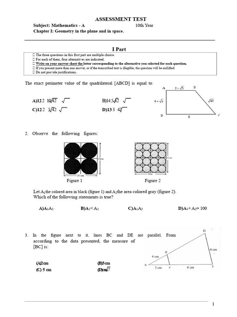 10th Grade Geometry Assessment Test | PDF | Geometry | Multiple Choice