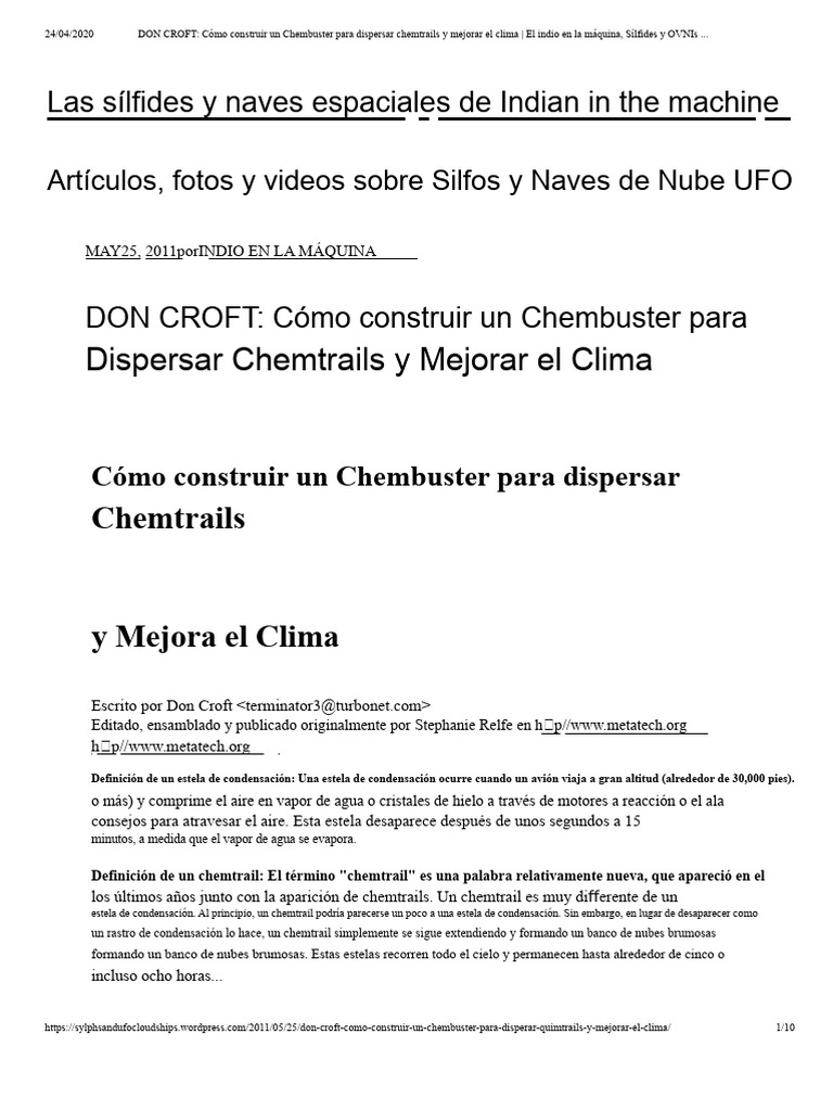 DON CROFT - Cómo Construir Un Chembuster para Dispersar Chemtrails y ...