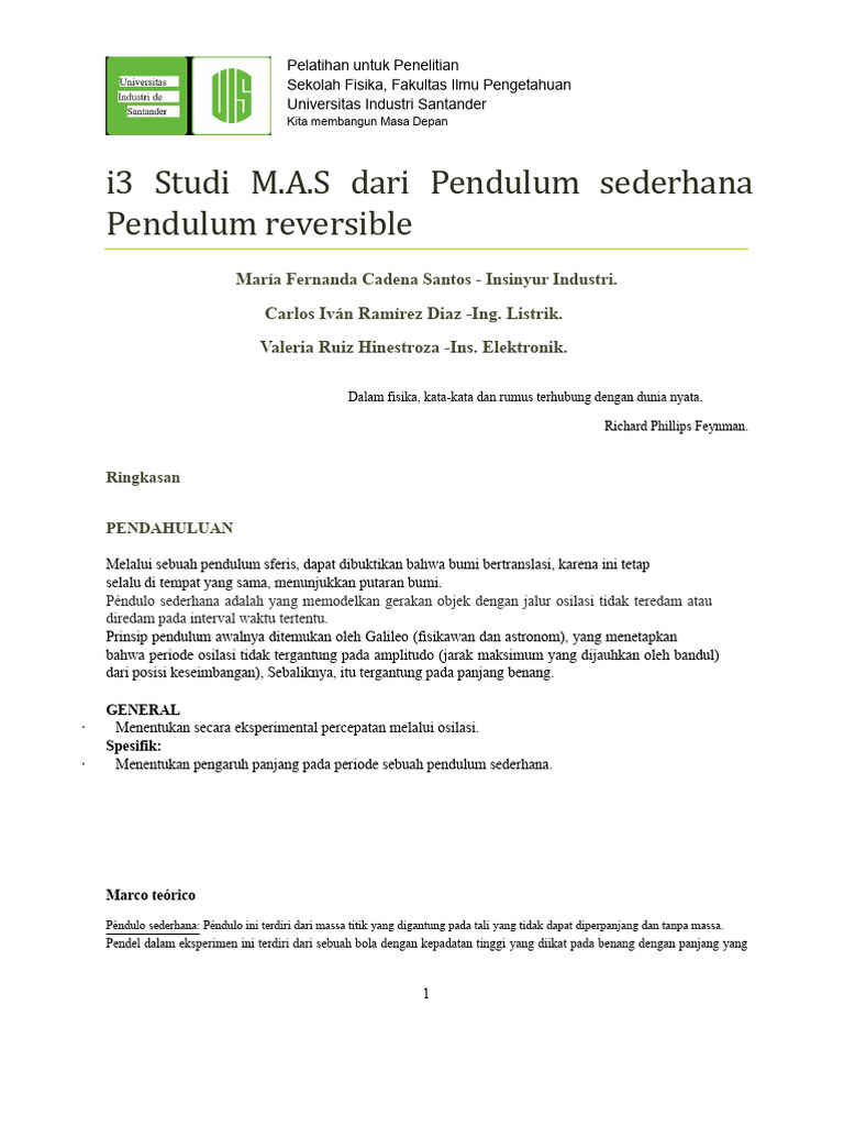 I3 Studi MAS Pendulum Sederhana Dan Pendulum Reversible | PDF