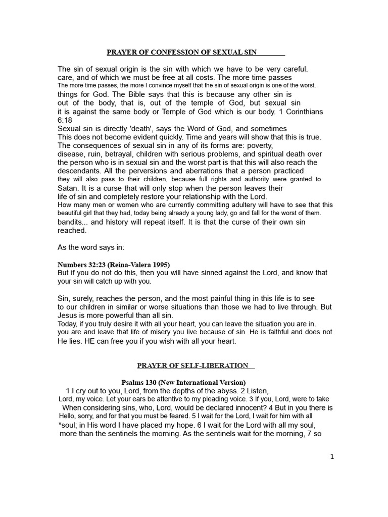 Prayer of Confession of Sexual Sin | PDF | Confession (Religion) | Sin