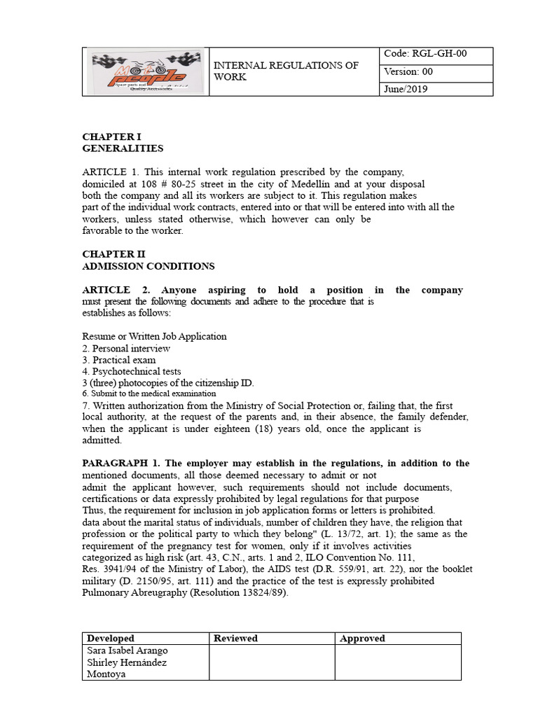 Internal Work Regulations Overview | PDF | Employment | Salary