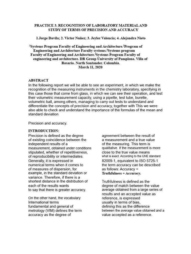 Recognition of Laboratory Material and Study of Terms of Precision and ...