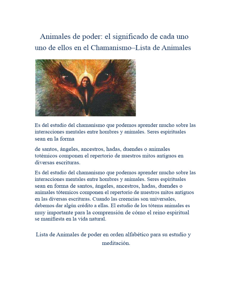 Significado de Animales de Poder en Chamanismo | PDF | Amor | Mente