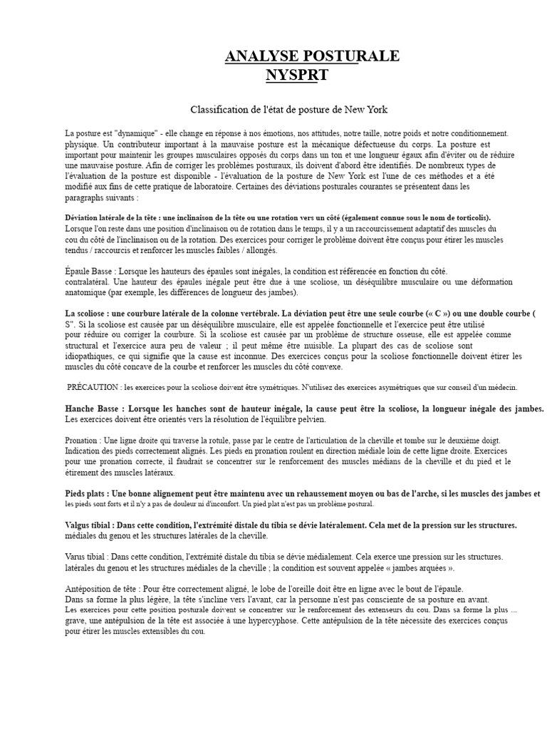 Analyse Posturale Nysprt: Classification de L'état de Posture de New ...