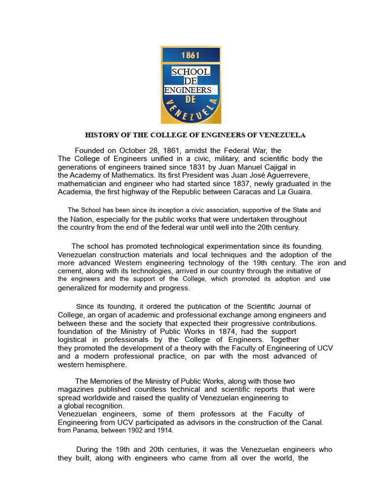 History of The College of Engineers of Venezuela | PDF | Venezuela ...