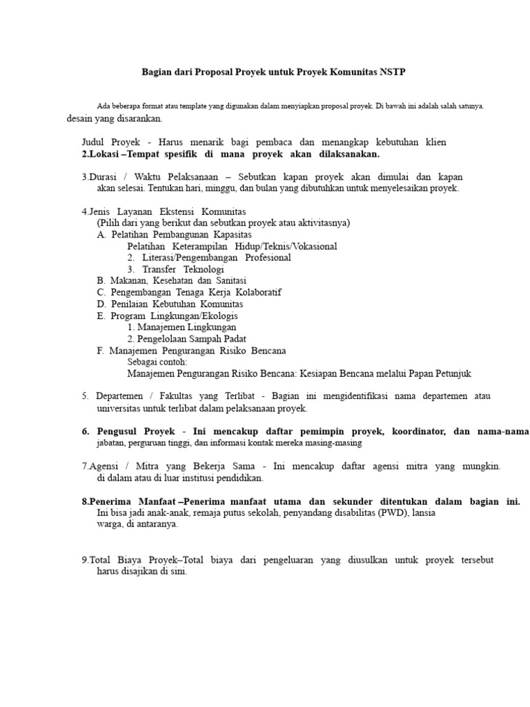 Format Proposal Proyek NSTP Komunitas | PDF