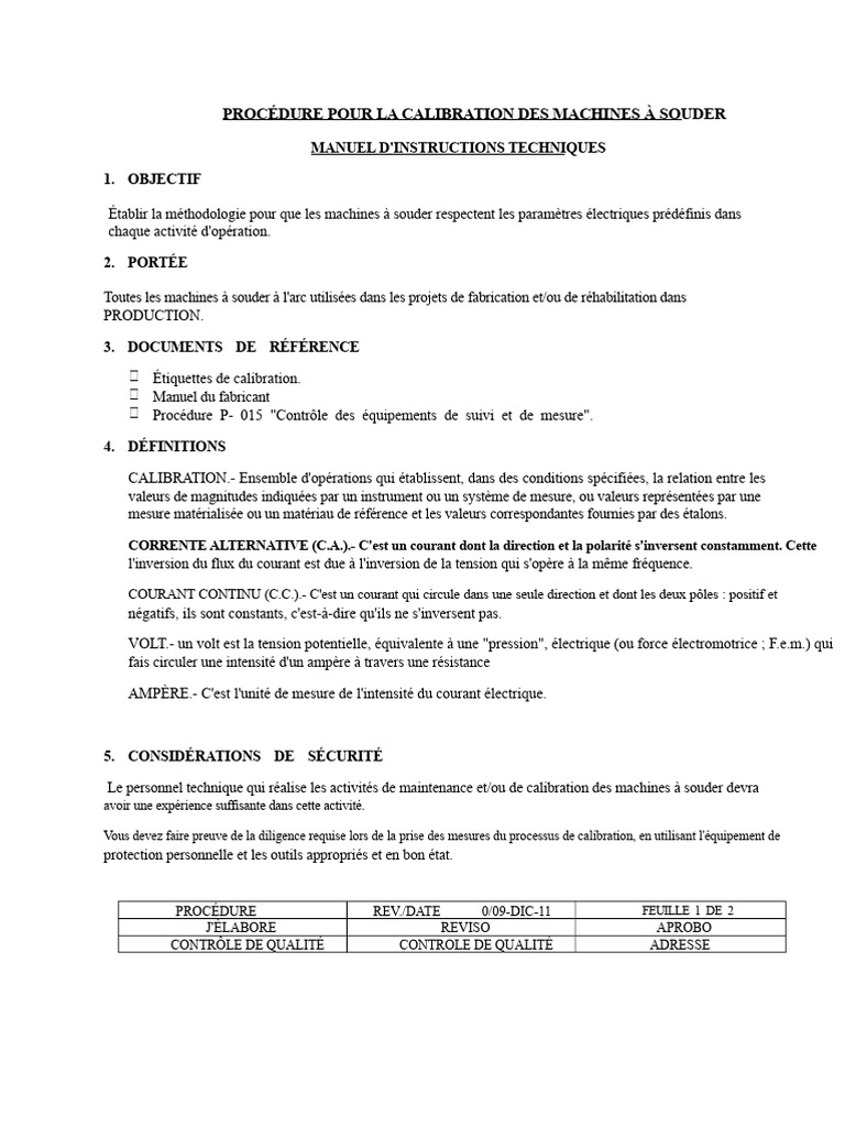 Calibration des Machines à Souder | PDF | Calibrage | Courant électrique