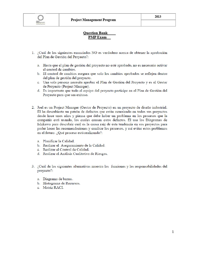 PMP Exam - Question Bank | PDF | Project Management Professional ...