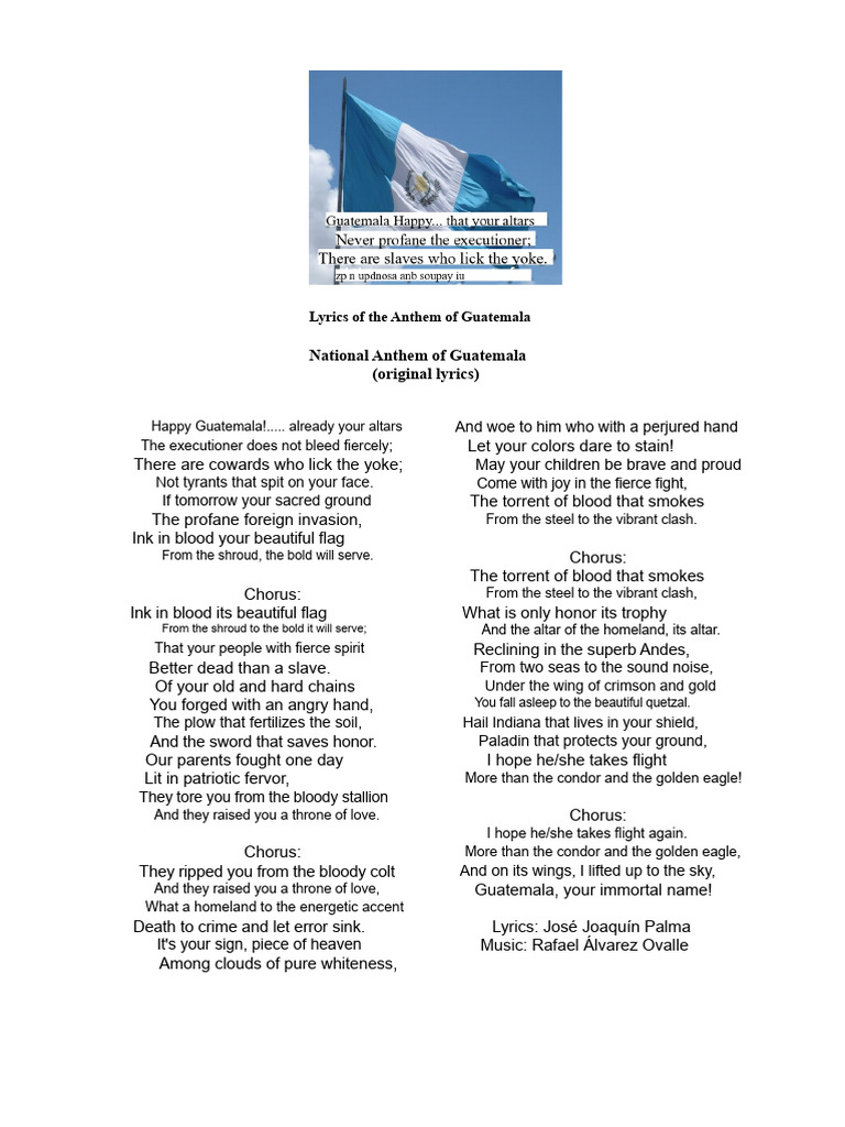 Lyrics of The Anthem of Guatemala | PDF | Inca Empire | Indigenous ...
