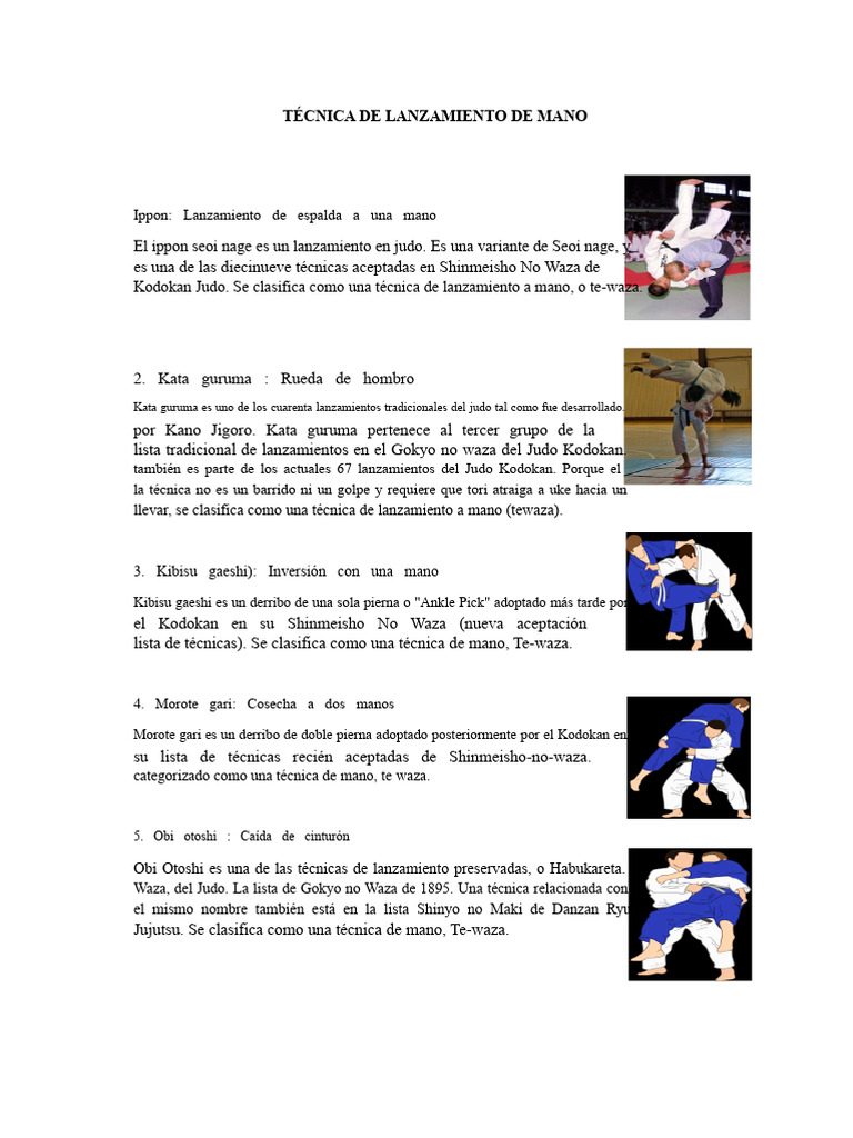 Técnicas de Lanzamiento en Judo Te-Waza | PDF | Judo | Aferramiento