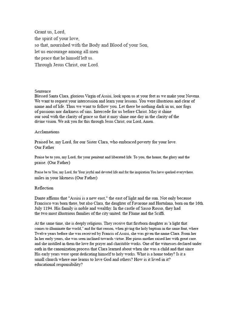 Holy Hour To Saint Clare of Assisi | PDF | Lord's Prayer | Glory (Religion)