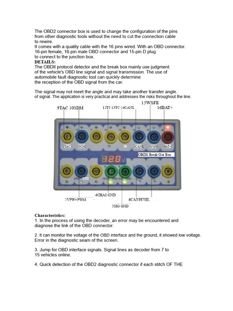 OBD2 Connector Box for Diagnostic Tools | PDF