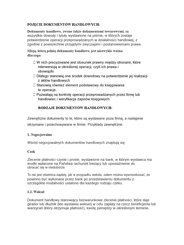 POJĘCIE DOKUMENTÓW HANDLOWYCH Clara 04042022 | PDF