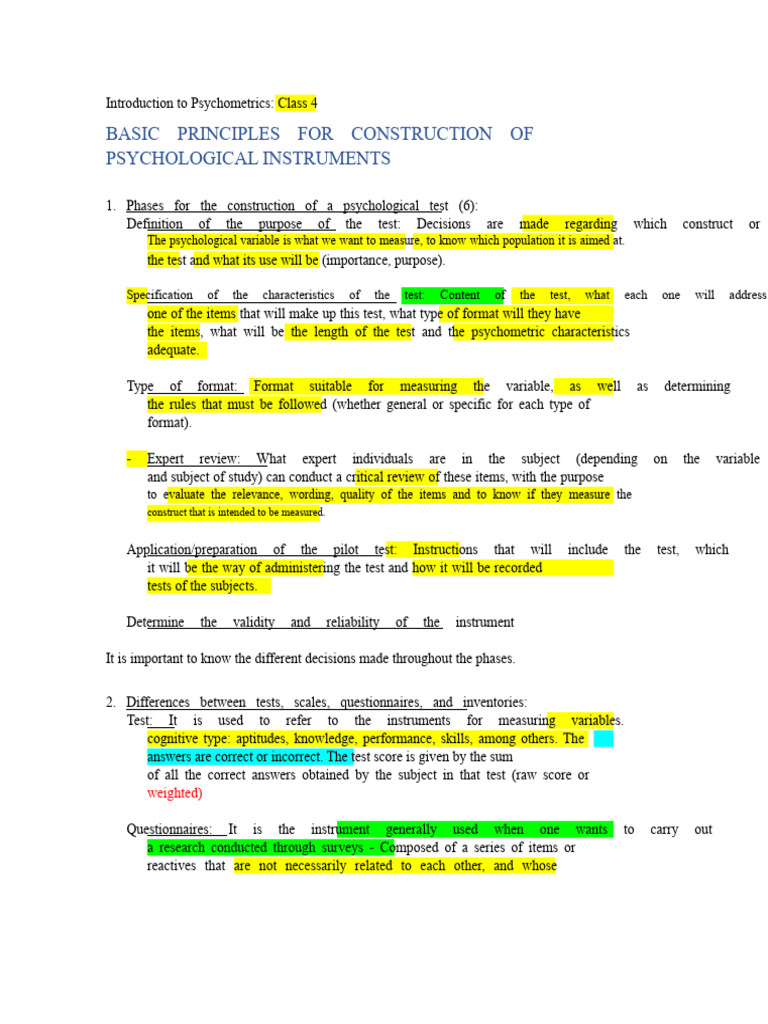 Class 4 - Basic Principles For The Construction of Psychological ...