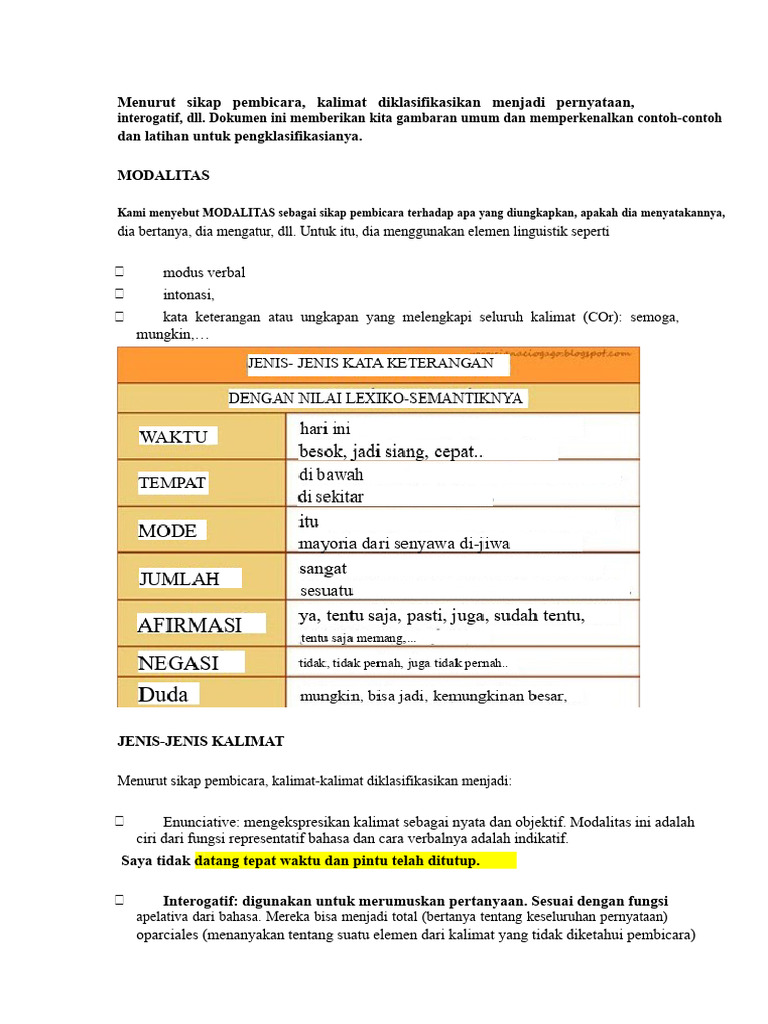 Kelas, Aktivitas Dan Latihan. Modalitas Menurut Sikap Pembicara | PDF