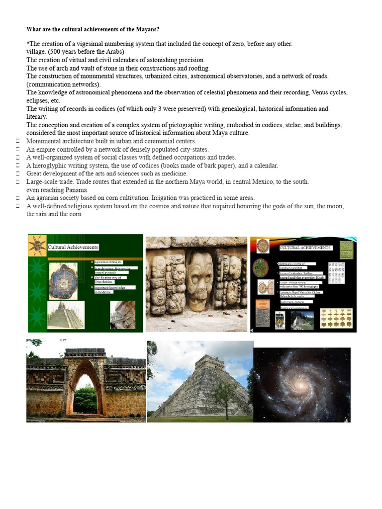 What Are The Cultural Achievements of The Maya? | PDF