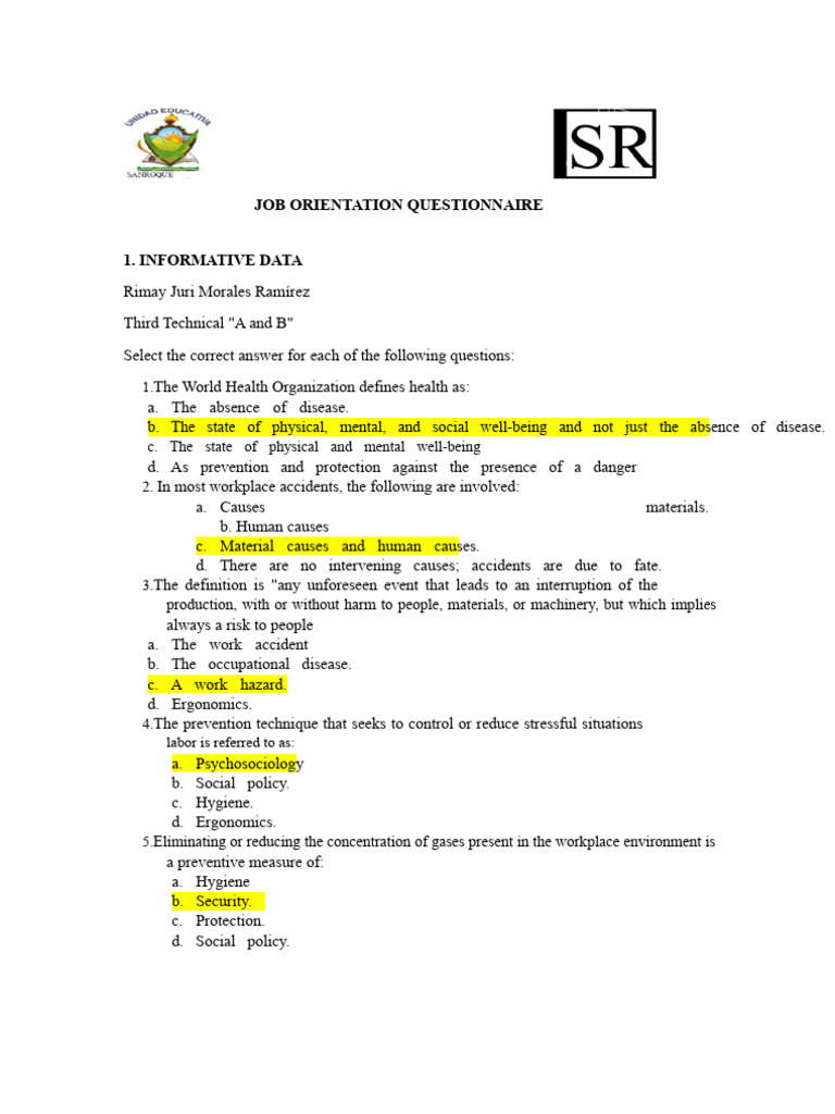 Job Orientation Questionnaire on Safety | PDF | Risk | Kyoto Protocol