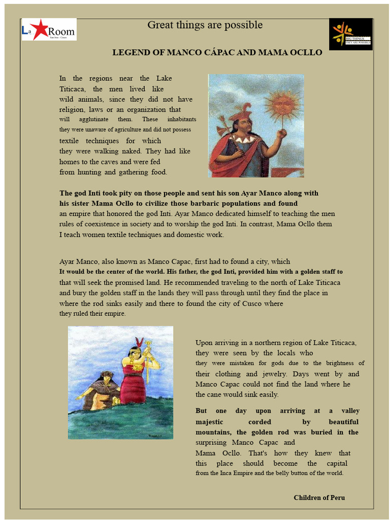 Legend of Manco Capac and Mama Ocllo | PDF | Inca Empire